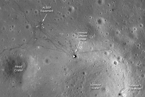 Foot and wheels marks on Moon